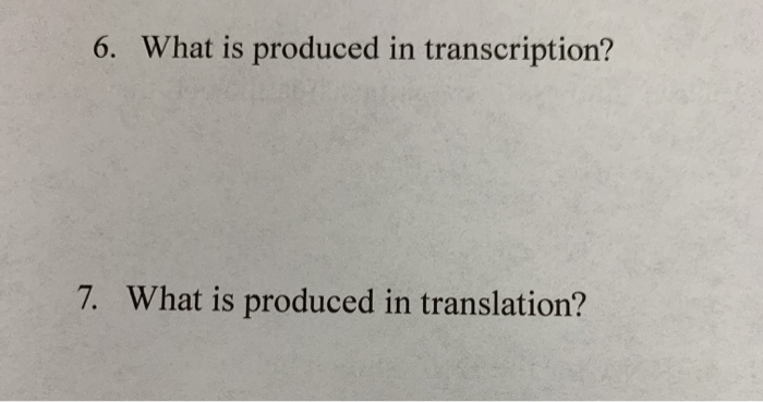 Solved 6. What is produced in transcription? 7. What is | Chegg.com