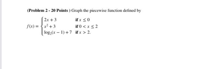 Solved (Problem 2 - 20 Points) Graph the piecewise function | Chegg.com