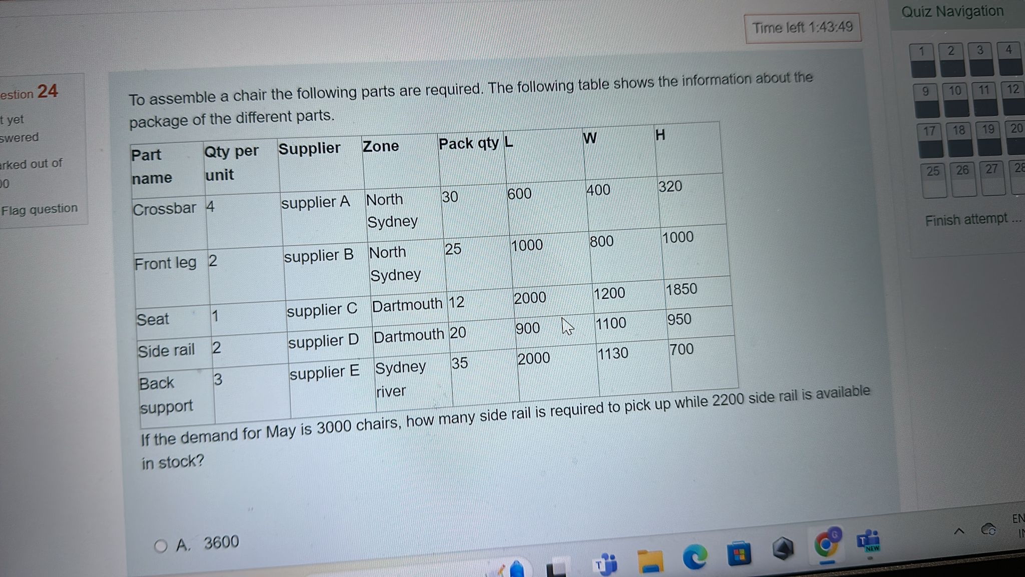 Solved Time left 1:43:49To assemble a chair the following | Chegg.com