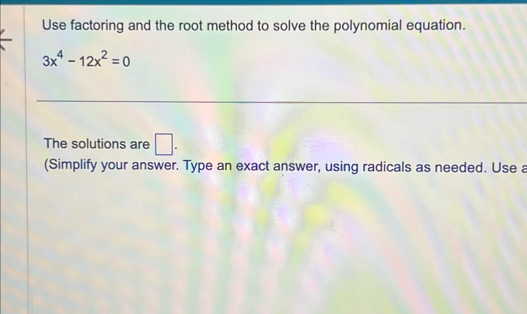 Solved Use factoring and the root method to solve the | Chegg.com