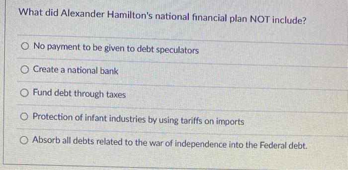 What did Alexander Hamilton's national financial plan | Chegg.com