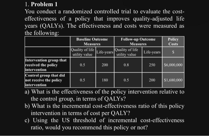 Solved 1. Problem 1 You conduct a randomized controlled | Chegg.com