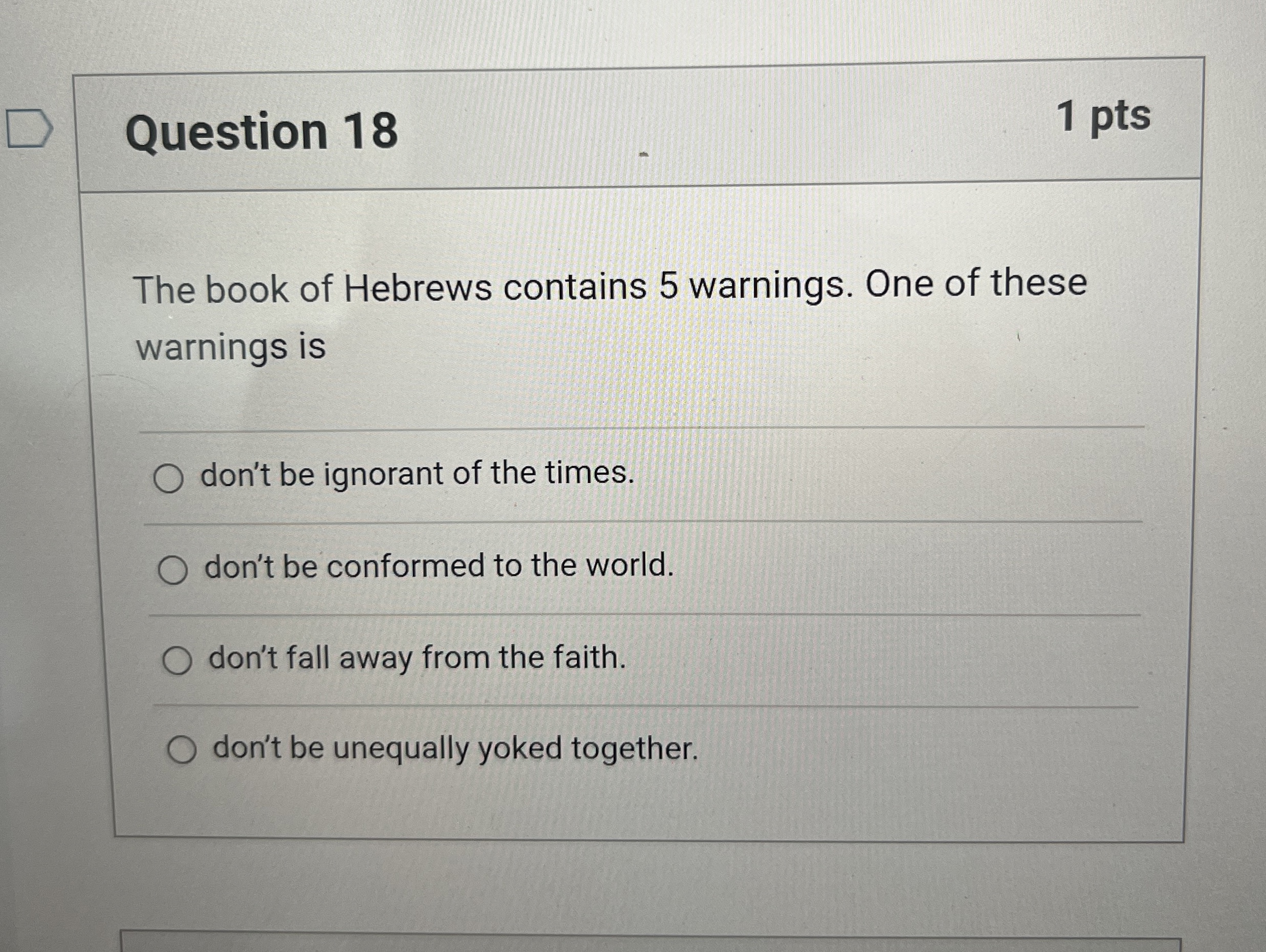 Solved Question 181 ﻿ptsThe book of Hebrews contains 5 | Chegg.com