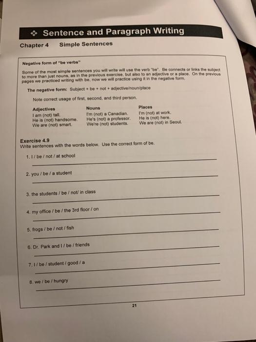 Solved Sentence and Paragraph Writing Chapter 4 Simple | Chegg.com