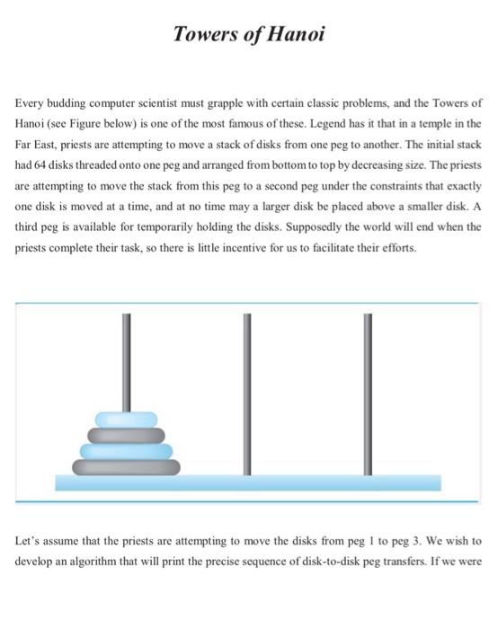 Solved Main Course Project Towers of Hanoi Every budding | Chegg.com