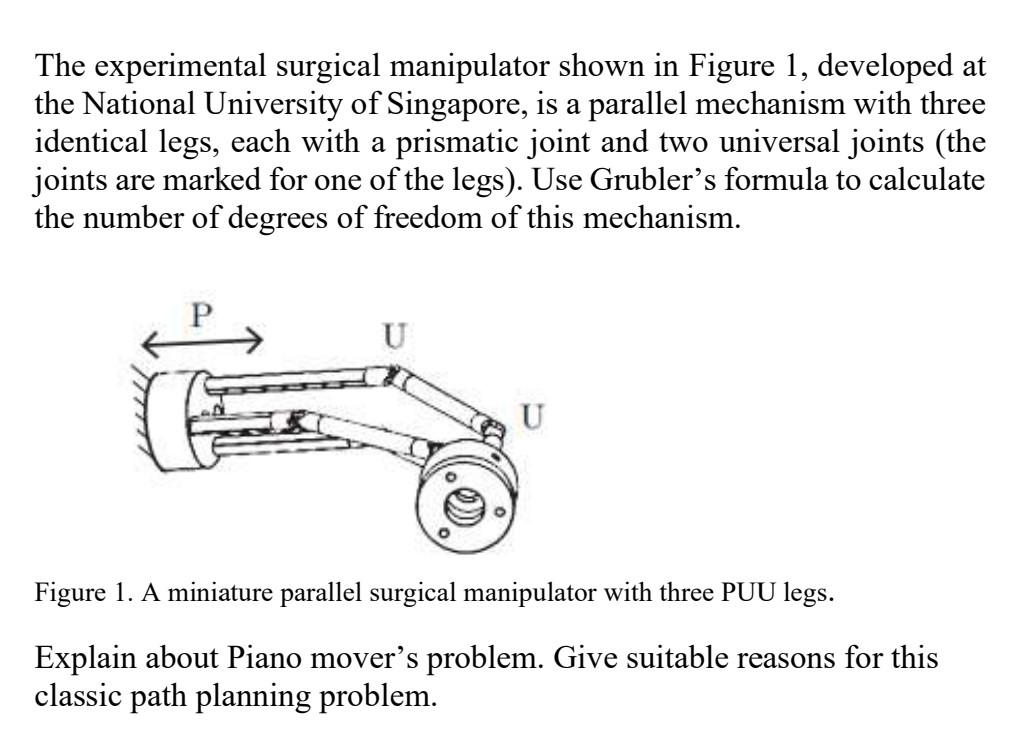 Solved The experimental surgical manipulator shown in Figure | Chegg.com