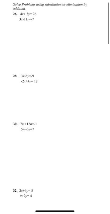 Solved Solve Problems using substitution or elimination by | Chegg.com