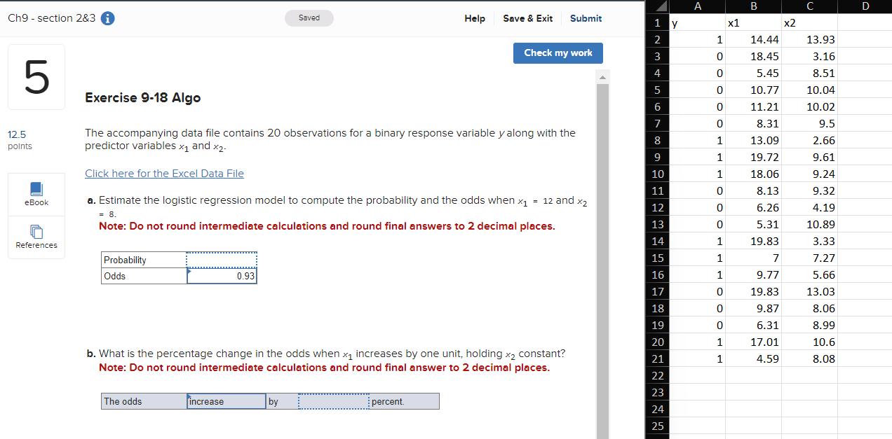 Solved Exercise 9-18 ﻿AlgoThe accompanying data file | Chegg.com