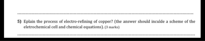 Solved 5) Eplain the process of electro-refining of copper? | Chegg.com