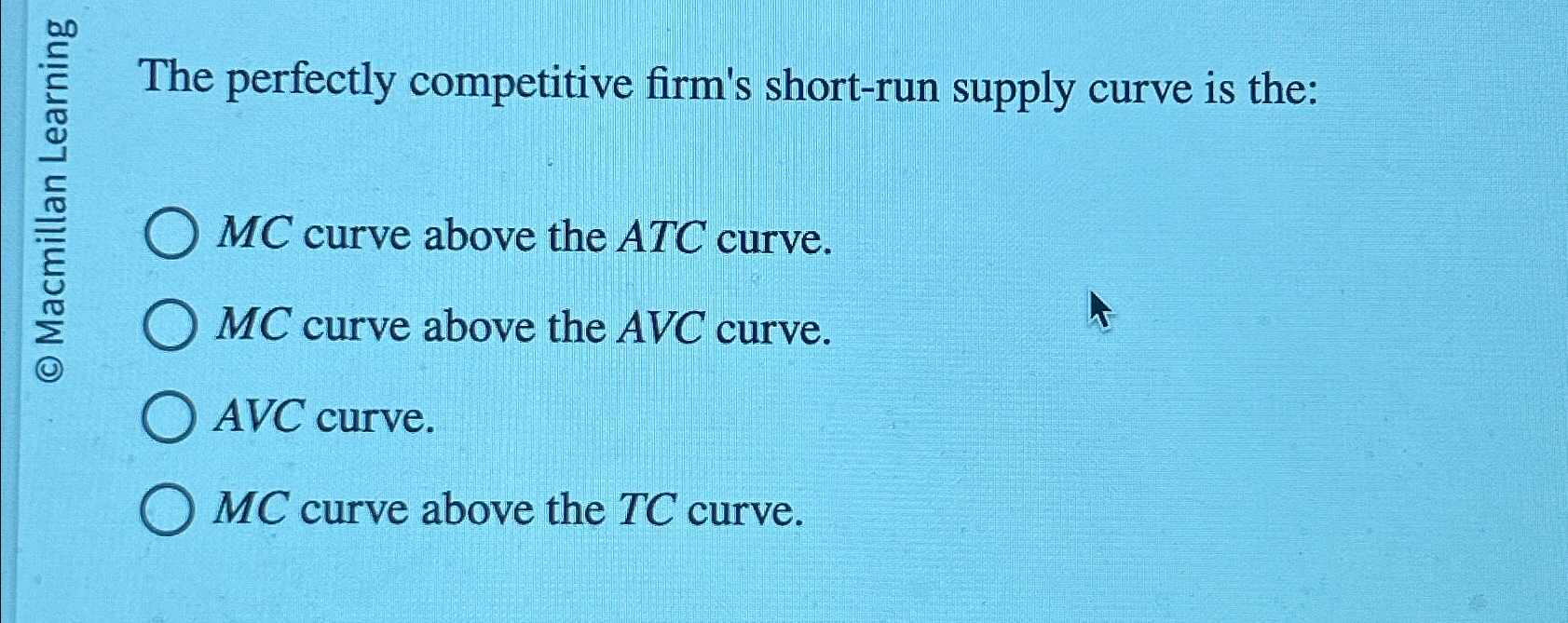 Solved The perfectly competitive firm's short-run supply | Chegg.com