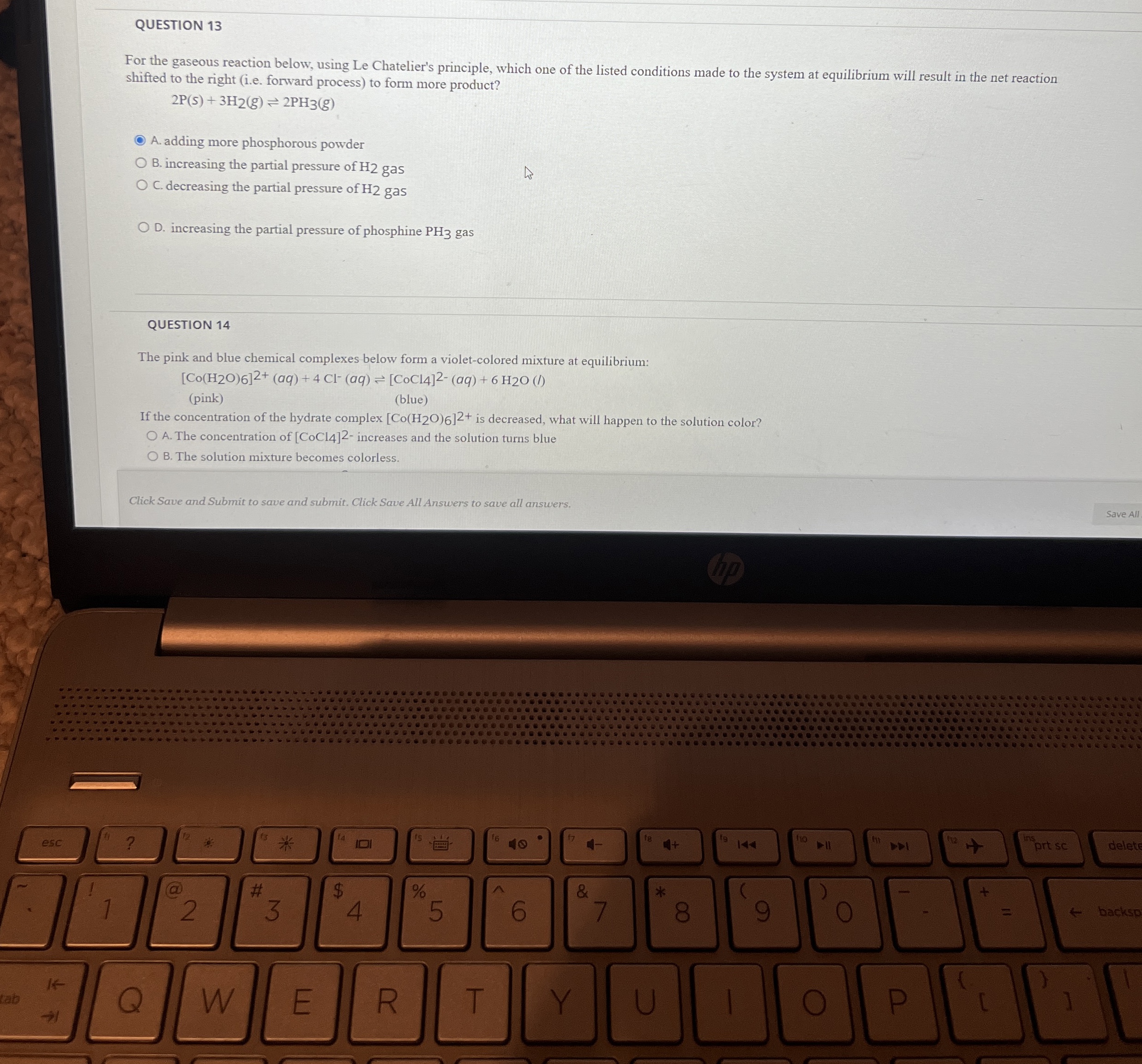 Solved QUESTION 13For the gaseous reaction below, using Le | Chegg.com