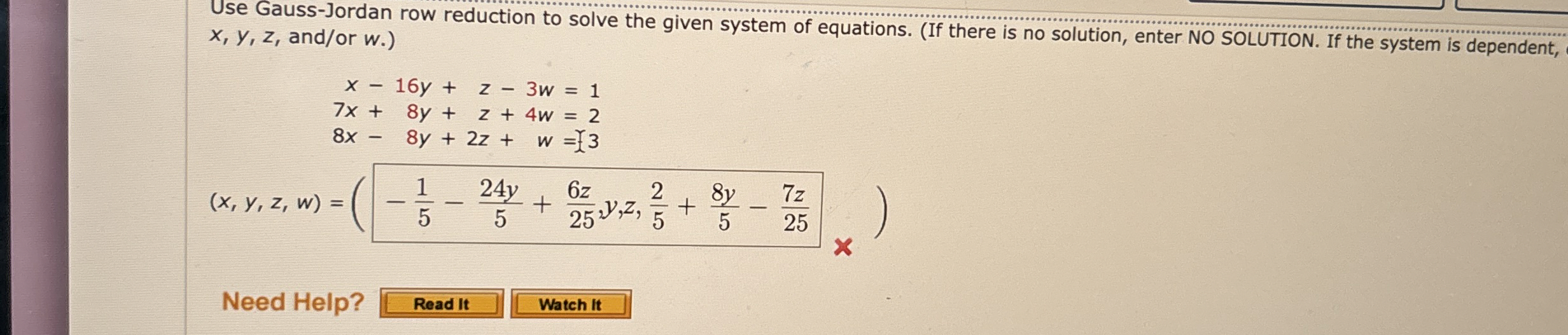Solved Use Gauss-Jordan row reduction to solve the given | Chegg.com