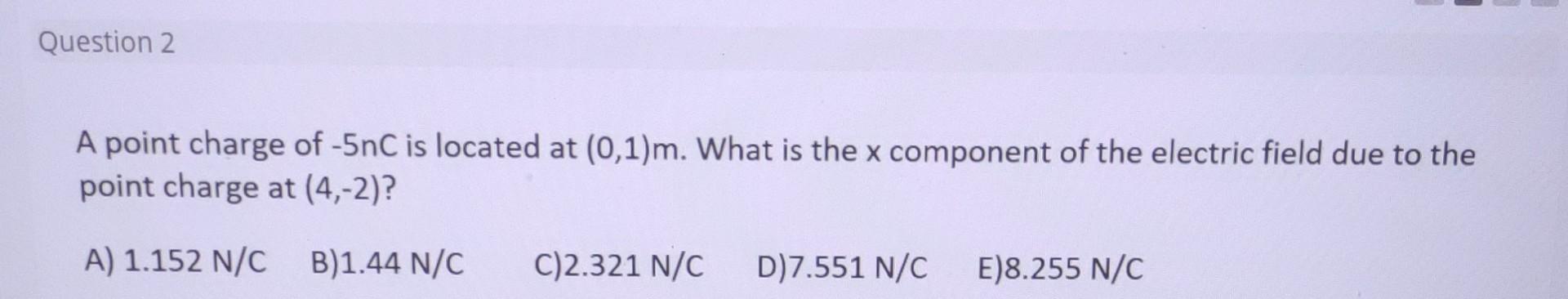 Solved A point charge of −5nC is located at (0,1)m. What is | Chegg.com