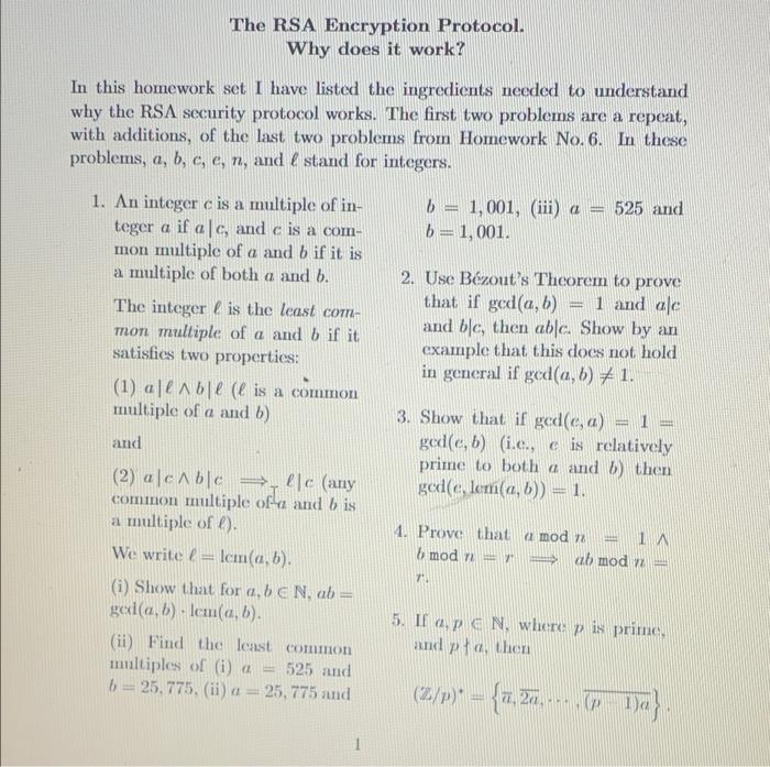Solved The RSA Encryption Protocol. Why does it work? In | Chegg.com