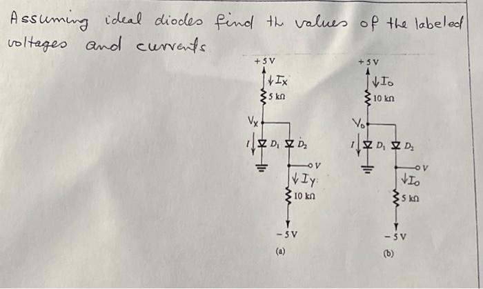 Solved Assuming ideal diodes find the values of the labeled | Chegg.com Solved Assuming ideal diodes find the values of the labeled | Chegg.com