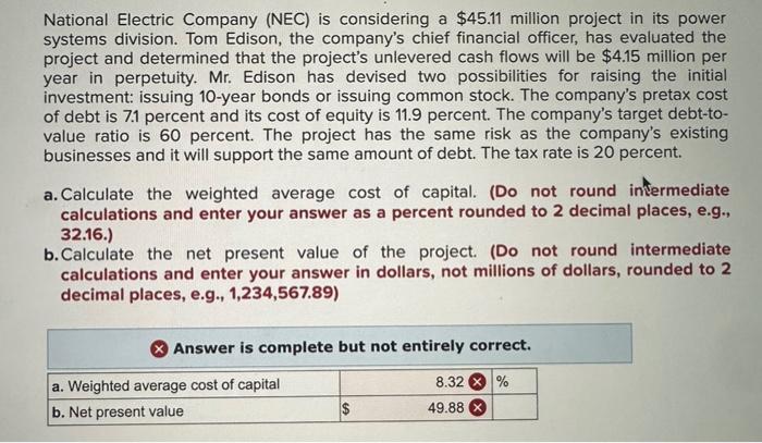 Solved National Electric Company (NEC) is considering a | Chegg.com