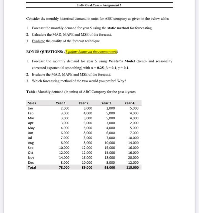 Solved Consider the monthly historical demand in units for | Chegg.com