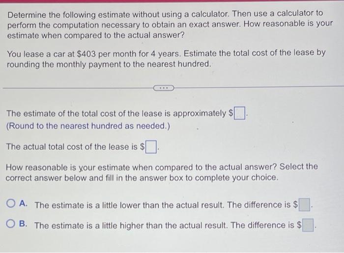 Solved Determine the following estimate without using a | Chegg.com