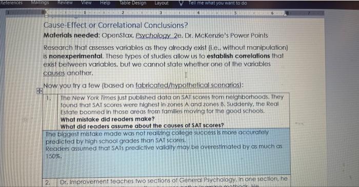 Solved Cause-Effect or Correlational Conclusions? Materials | Chegg.com