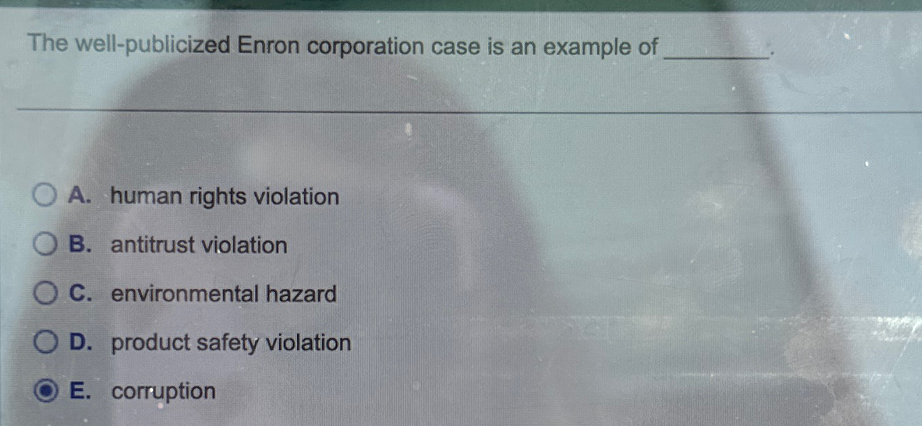 Solved The well-publicized Enron corporation case is an | Chegg.com