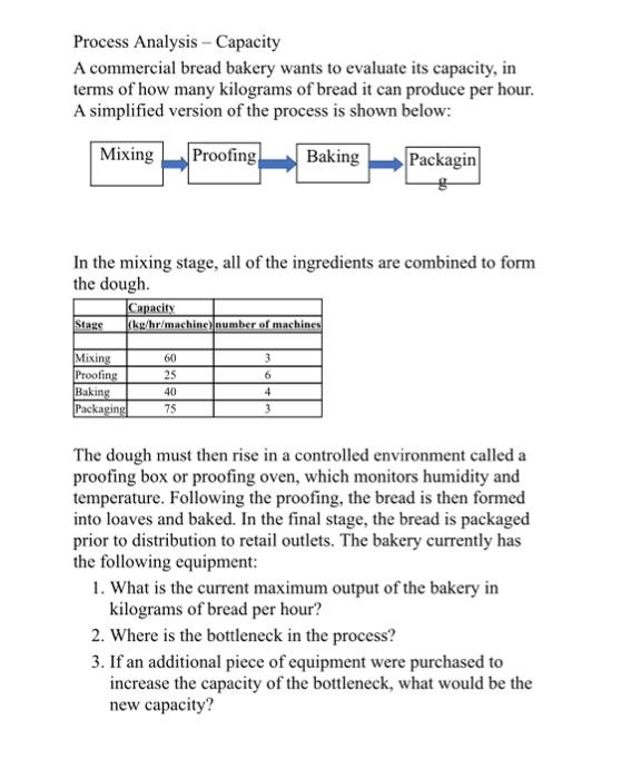 Solved Process Analysis - Capacity A commercial bread bakery | Chegg.com