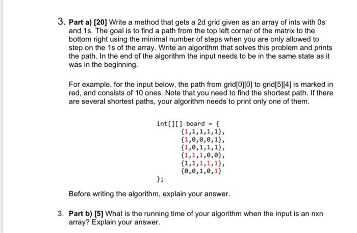Solved 3. Part a) [20] Write a method that gets a 2d grid | Chegg.com