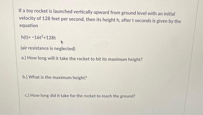Solved If a toy rocket is launched vertically upward from | Chegg.com