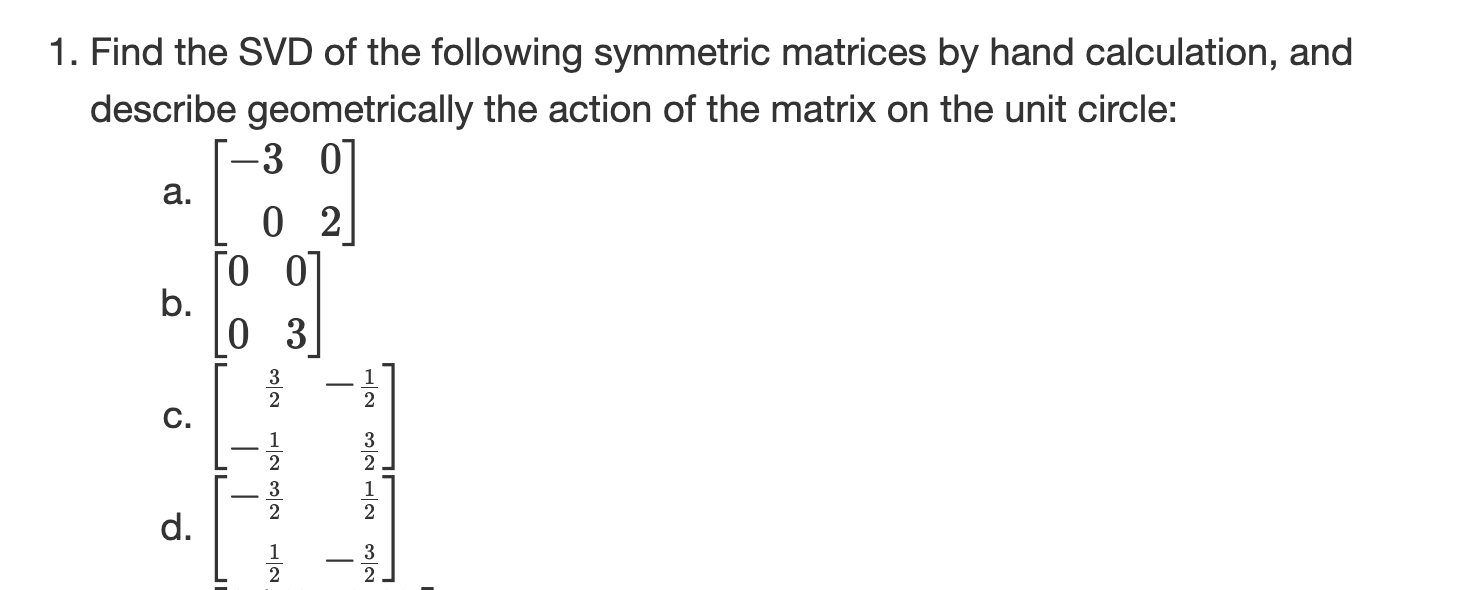 Solved Find the SVD of the following symmetric matrices by | Chegg.com
