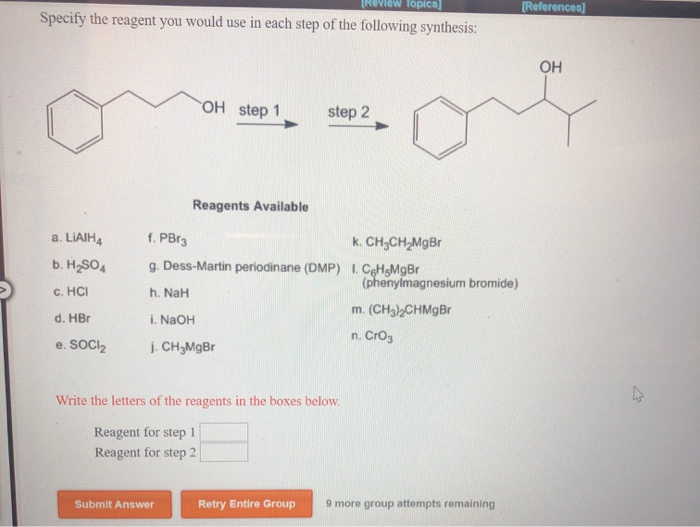 Solved [Review Topics] Specify the reagent you would use in | Chegg.com