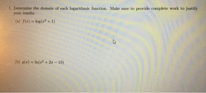 Solved 1. Determine the domain of each logarithmic function. | Chegg.com