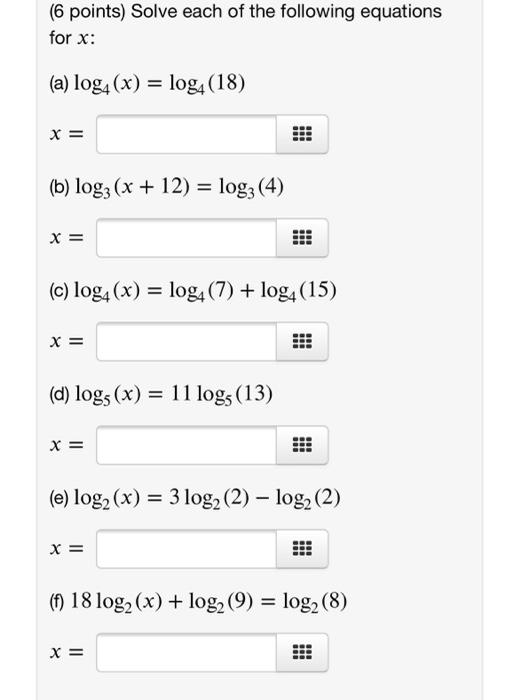 Solved (6 points) Solve each of the following equations for | Chegg.com