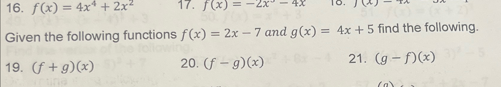 Solved Given the following functions f(x)=2x-7 ﻿and | Chegg.com