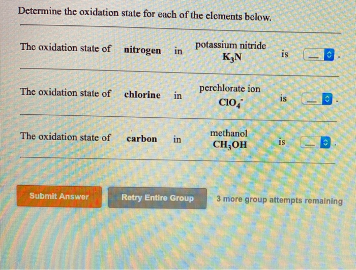 Solved Determine the oxidation state for each of the | Chegg.com