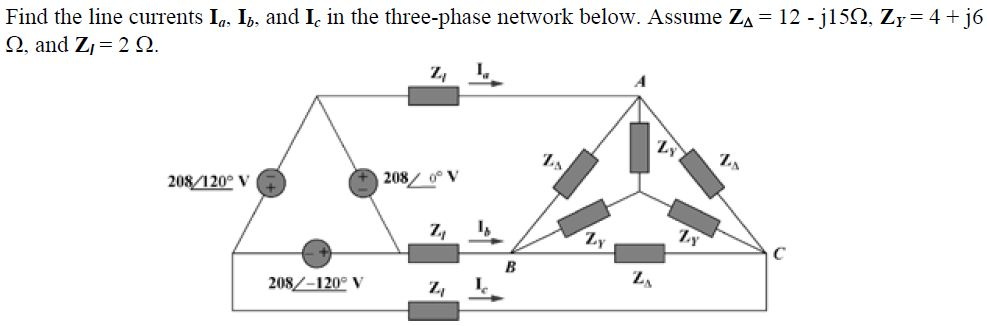 Solved Find the line currents Ia,. Ib, and Ic in the | Chegg.com
