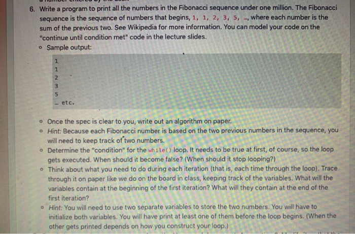 Solved 6. Write a program to print all the numbers in the | Chegg.com
