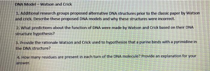 Solved DNA Model - Watson and Crick 1. Additional research | Chegg.com