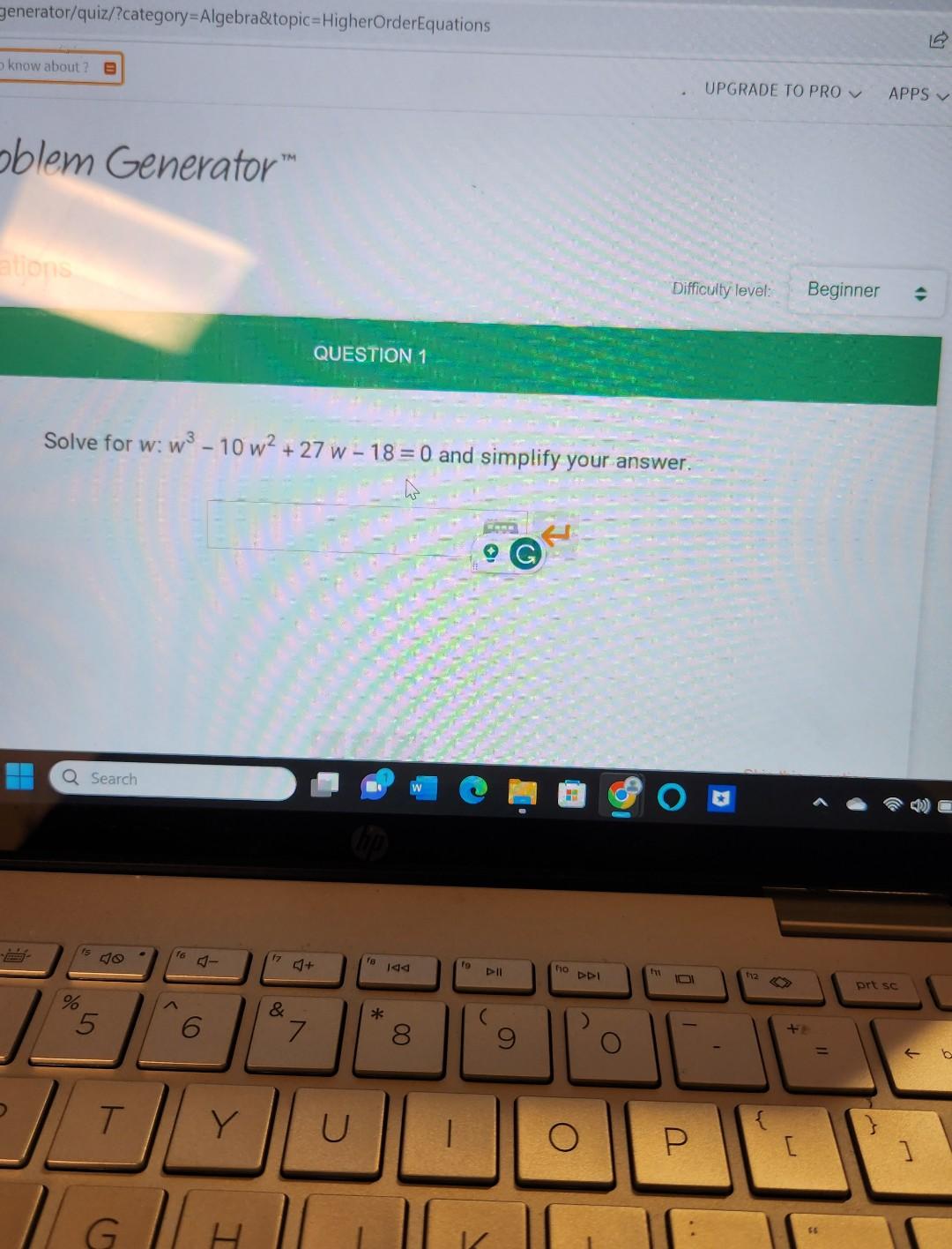 Solved w3−10w2+27w−18=0- Solve the equation with pen and | Chegg.com