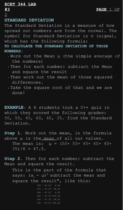 Solved ECET 344 LABStep 3. Then work out the mean of those | Chegg.com