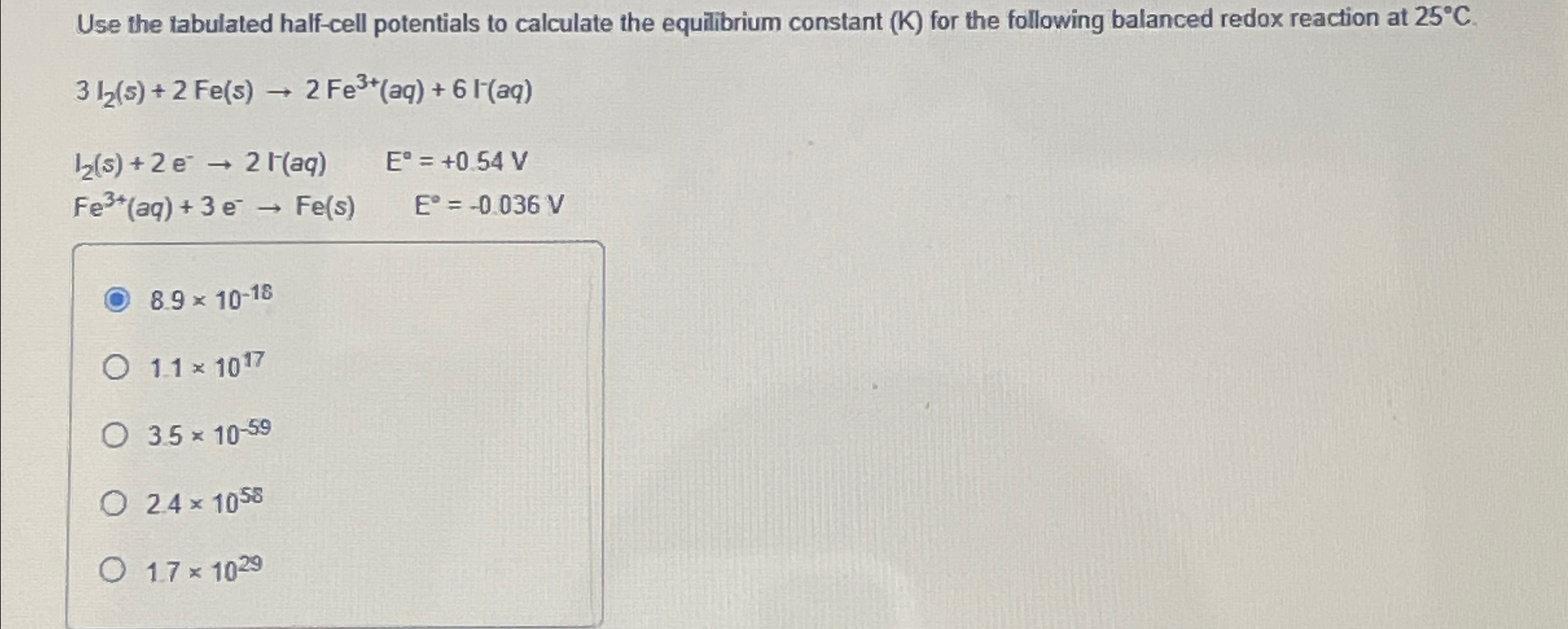 Solved Use the tabulated half-cell potentials to calculate | Chegg.com
