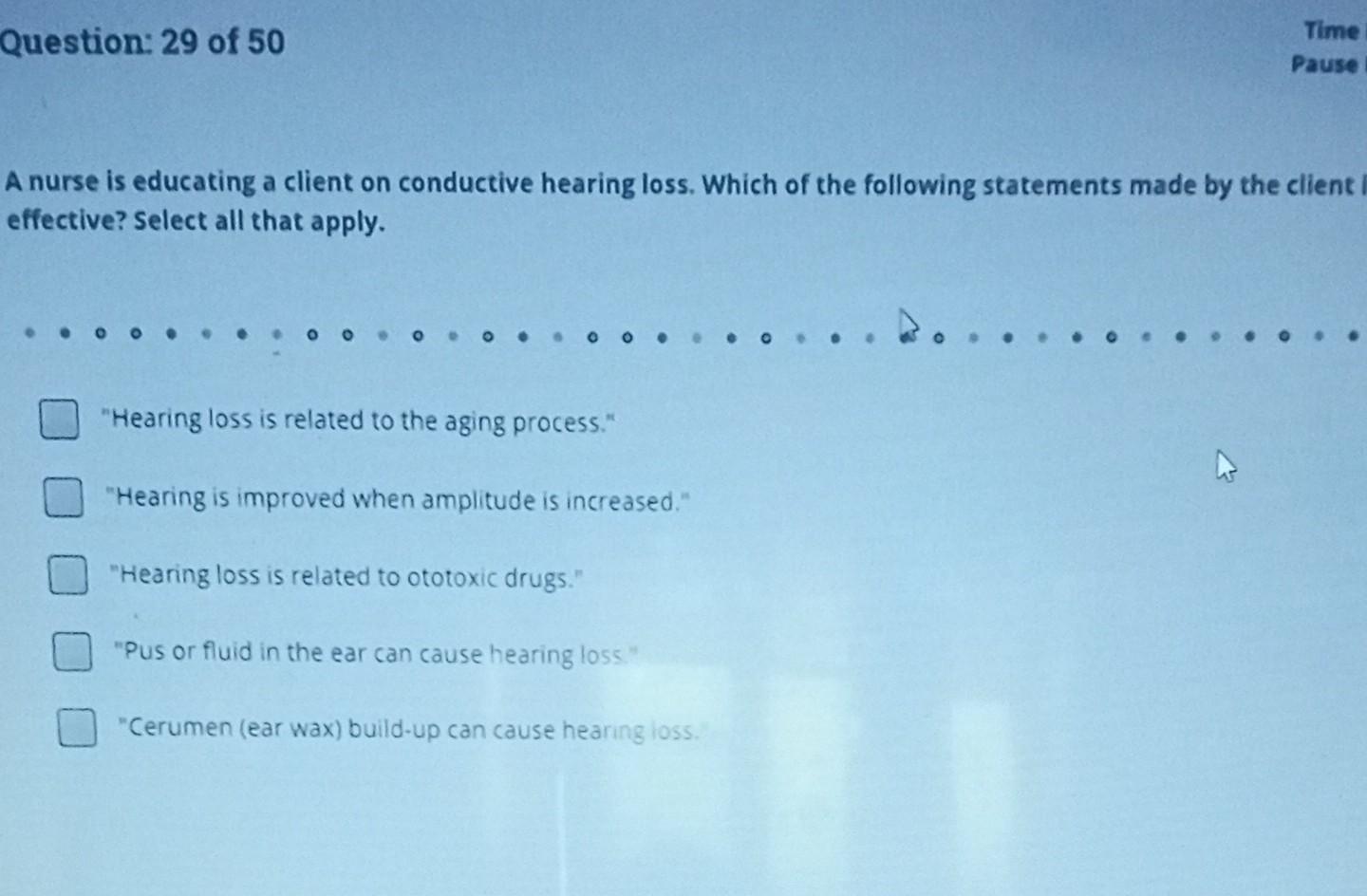 Solved Question: 29 of 50 Time Pause A nurse is educating a | Chegg.com