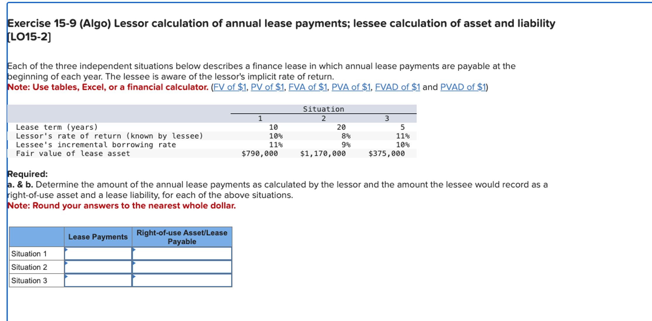 Solved Exercise 15-9 (Algo) ﻿Lessor calculation of annual | Chegg.com