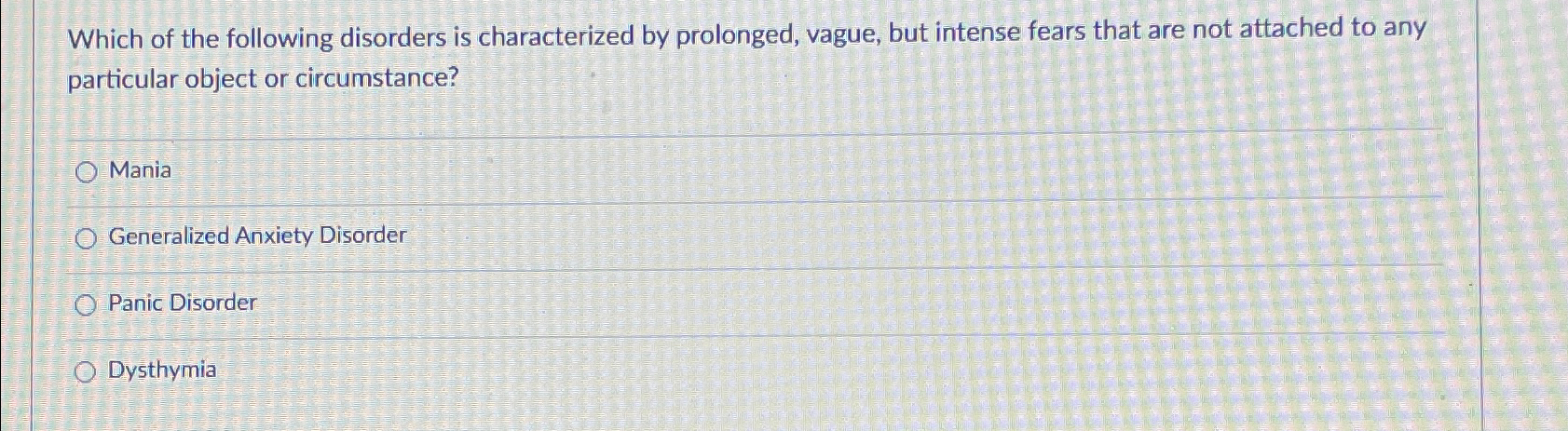Solved Which of the following disorders is characterized by | Chegg.com