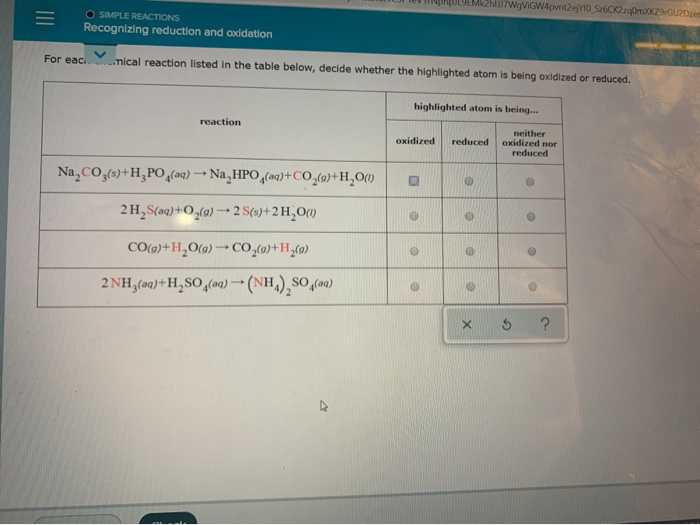 Solved O SIMPLE REACTIONS Recognizing reduction and | Chegg.com