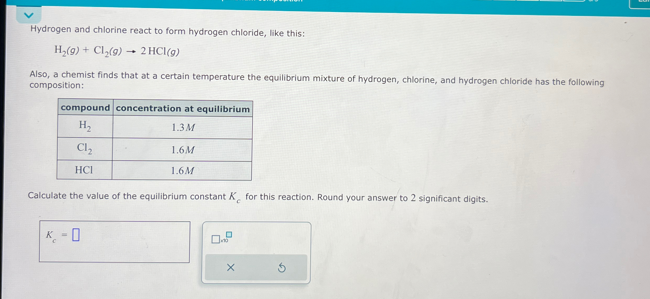 Solved Hydrogen and chlorine react to form hydrogen | Chegg.com