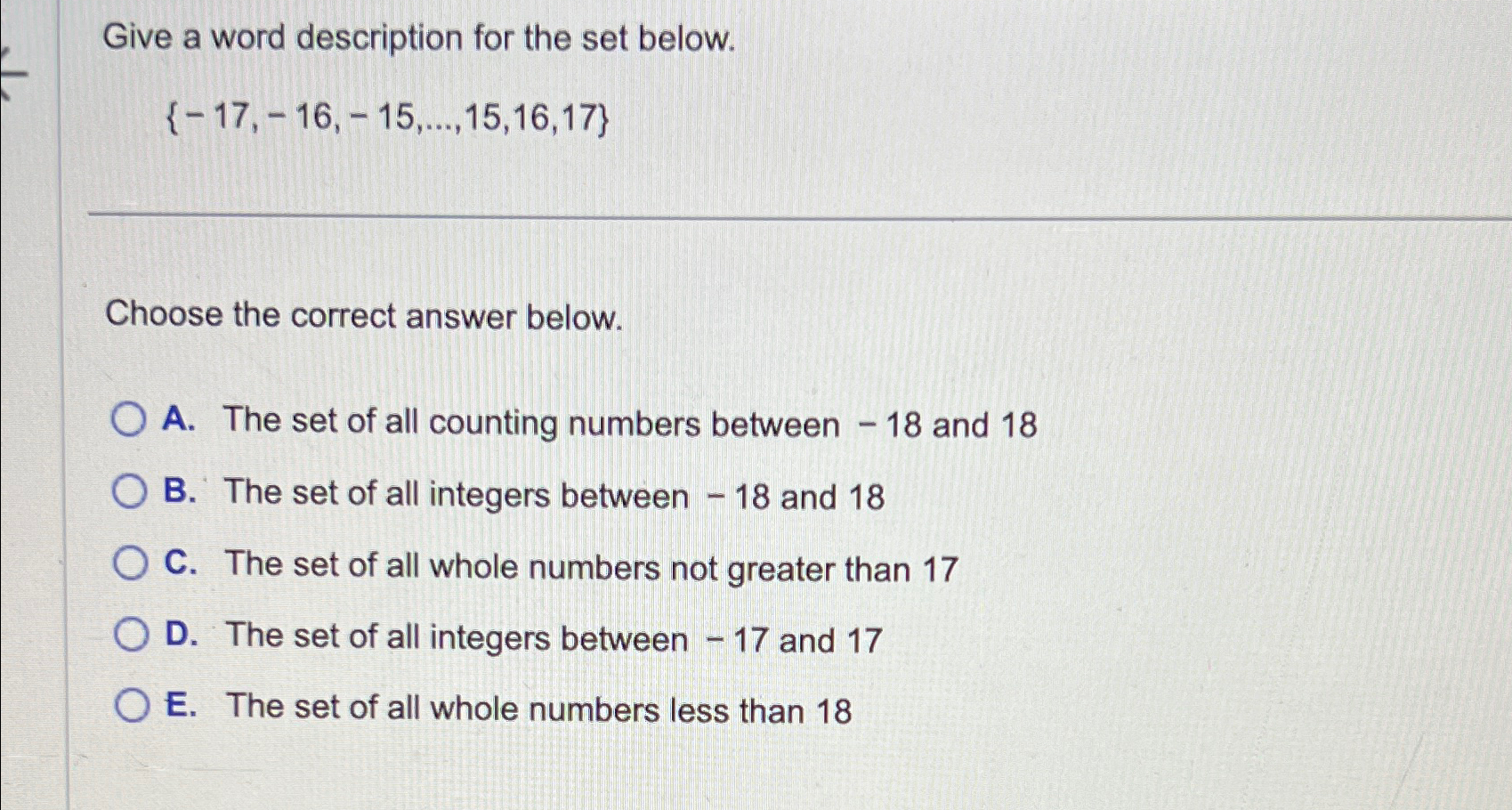 Solved Give a word description for the set | Chegg.com