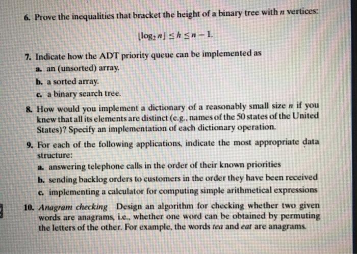 Solved 1. Describe how one can implement each of the | Chegg.com