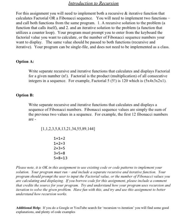 Solved Introduction to Recursion For this assignment you | Chegg.com
