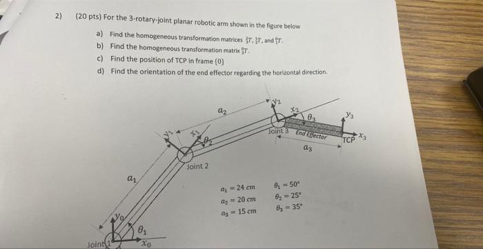 2) (20 pts) For the 3-rotary-joint planar robotic arm | Chegg.com