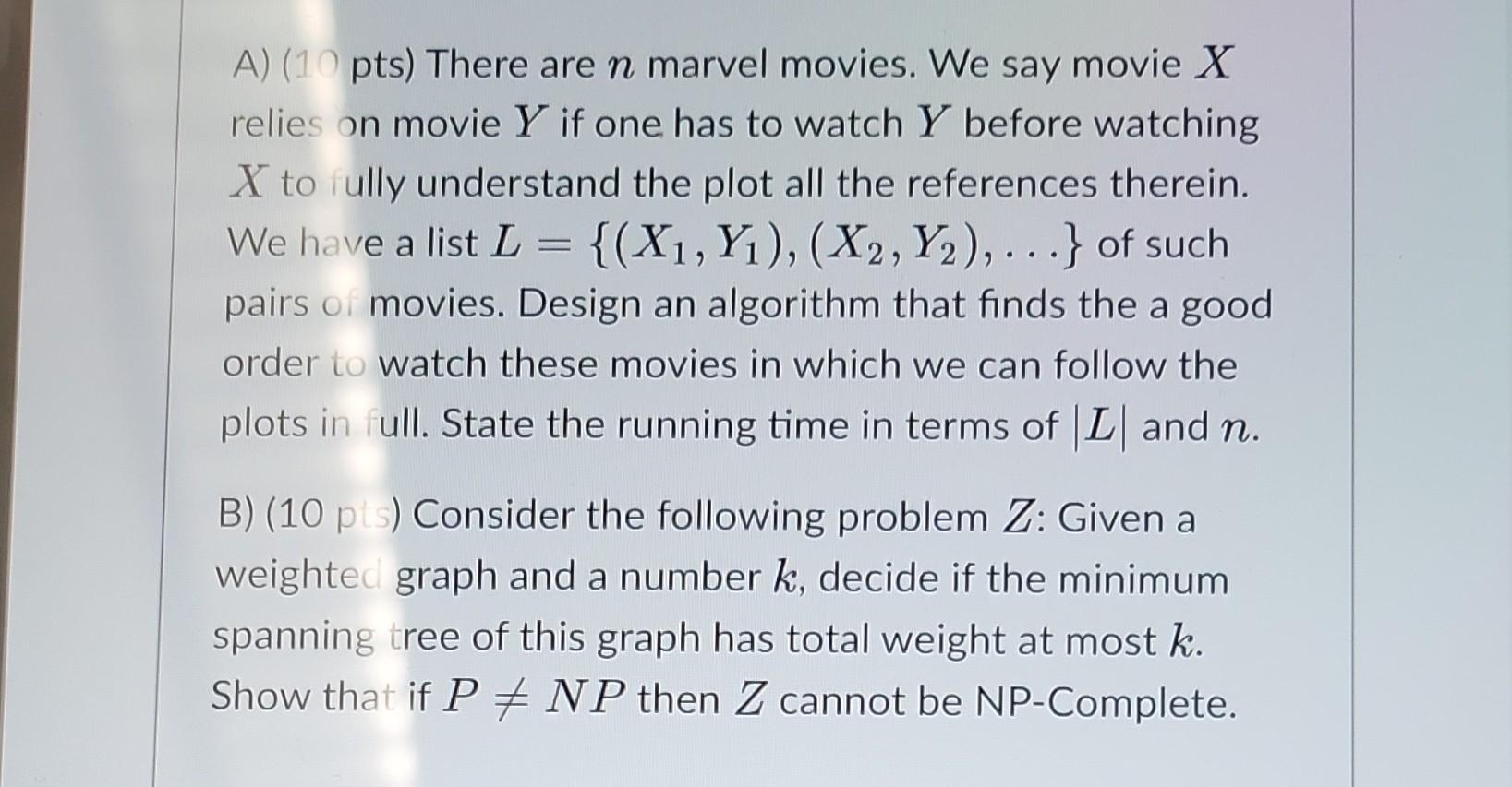 [Solved]: A) (10 pts) There are ( n ) marvel mov