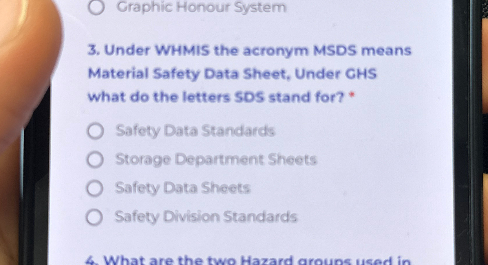 Solved Graphic Honour System3. ﻿Under WHMIS the acronym MSDS | Chegg.com